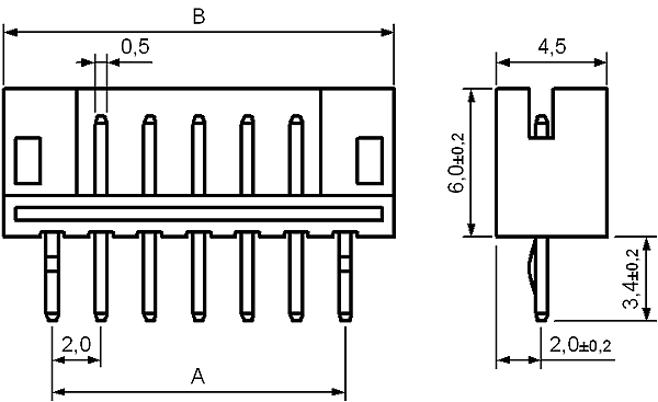 Серия A2001(PH) - однорядные розетка на кабель и 3 вида вилок на плату : Шаг 2,0 мм : Разъемы ...