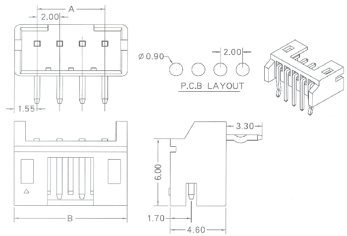 Серия A2001(PH) - однорядные розетка на кабель и 3 вида вилок на плату : Шаг 2,0 мм : Разъемы ...