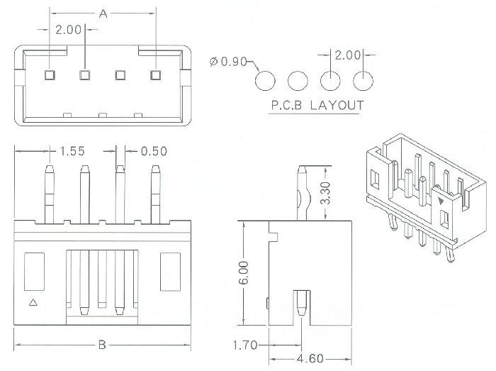 Серия A2001(PH) - однорядные розетка на кабель и 3 вида вилок на плату : Шаг 2,0 мм : Разъемы ...